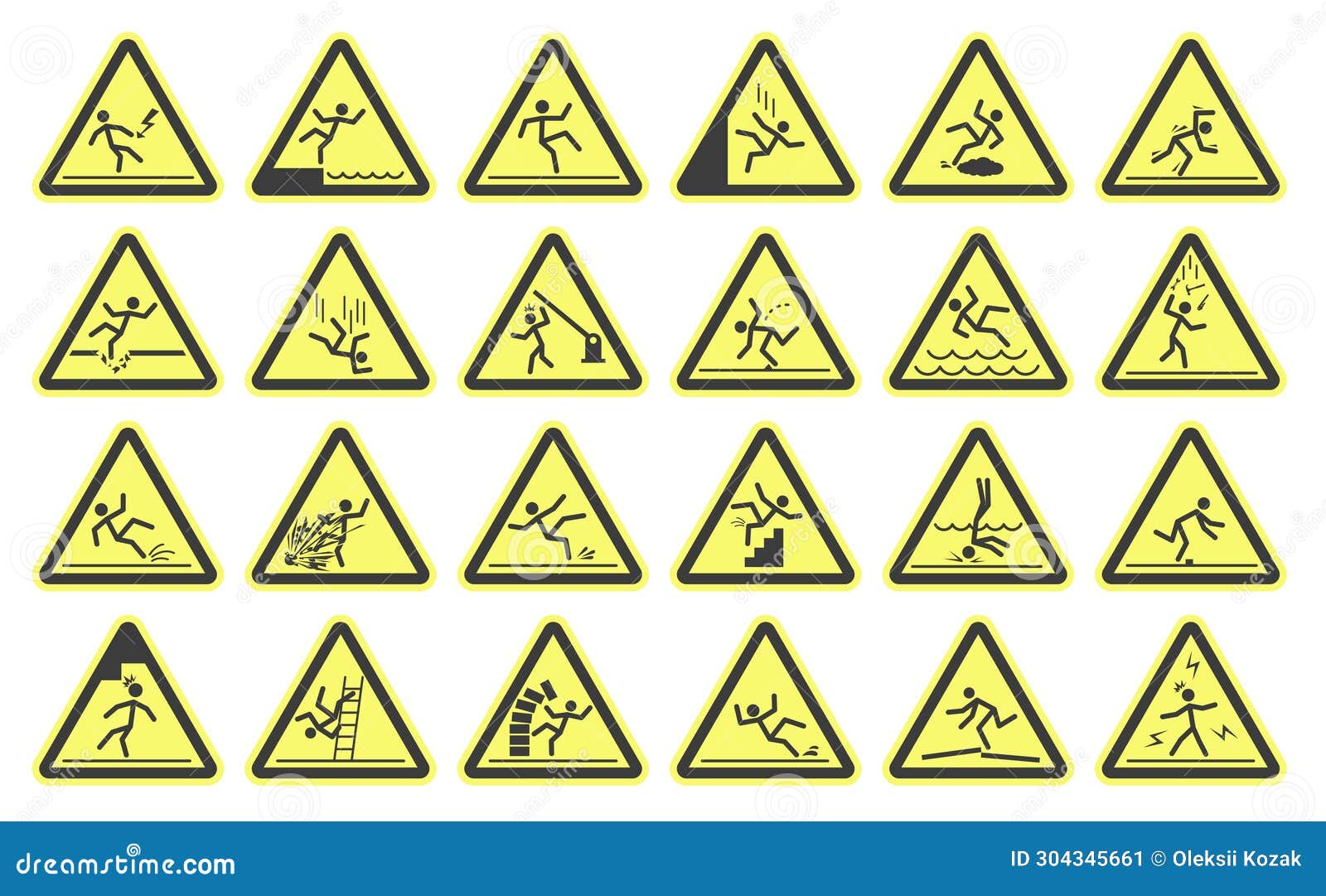Danger Warning Signs. Triangular Yellow Signs Stock Illustration ...