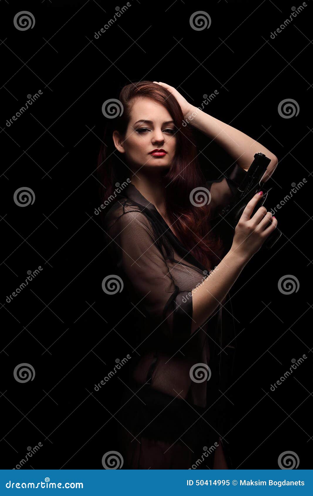 Danger Woman with Gun. Dark Colors Stock Image - Image of portrait ...