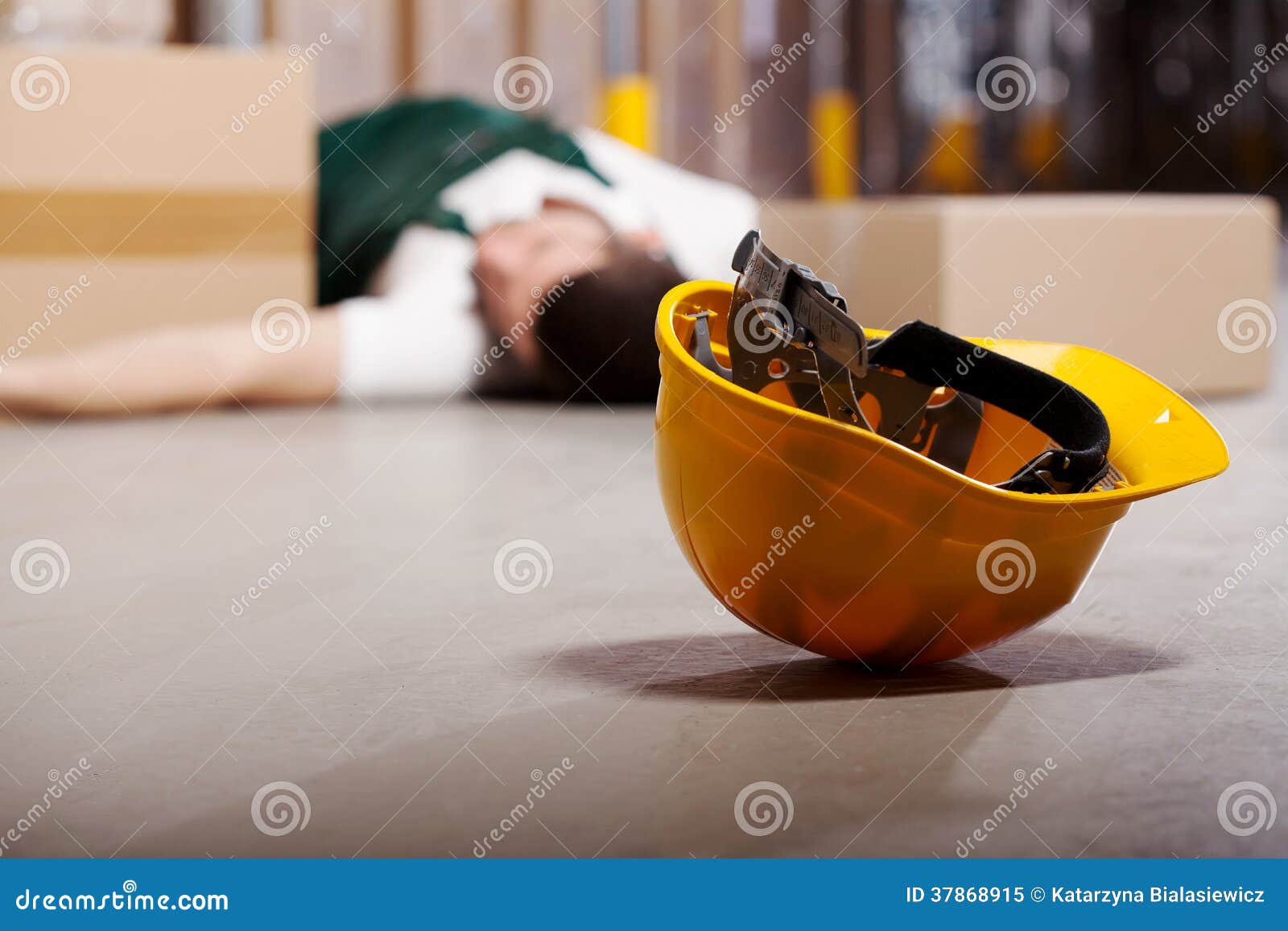 Accident At Workplace, Industrial Engineer Worker Wearing Helmet Hit By ...