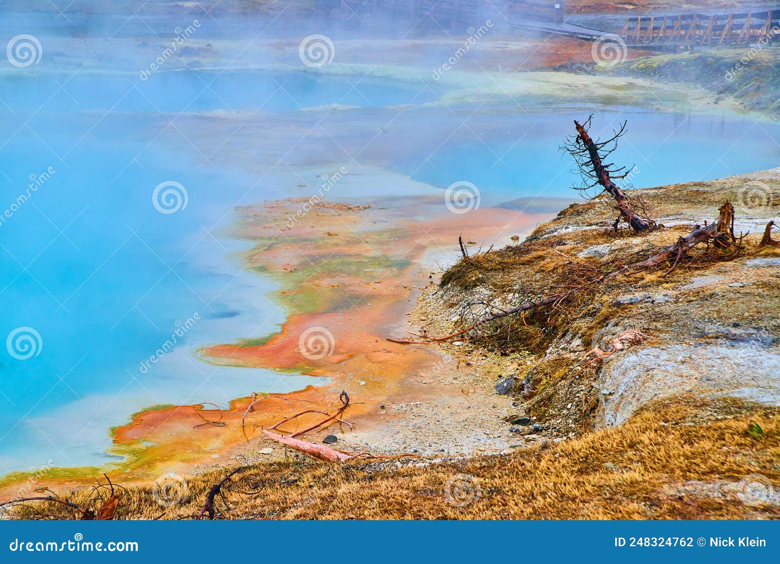 Dangerous Alkaline Pools with Blue Depths in Yellowstone Basin Stock ...