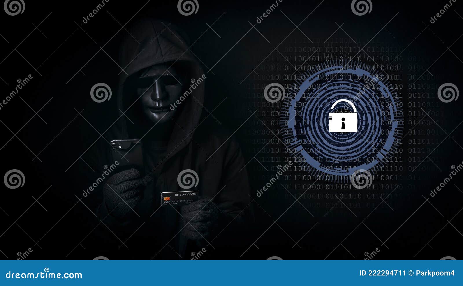 Dangerous Anonymous Hacker Man in Hooded and Mask Use Smartphone and ...