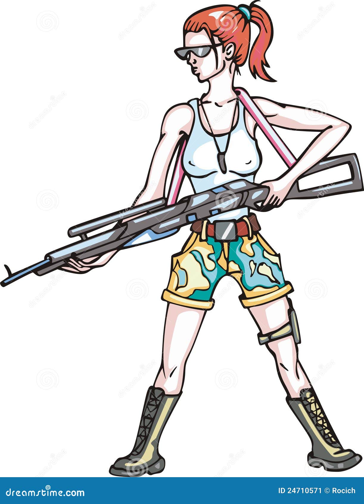 Dangerous Armed Girl With Rifle Cartoon Vector | CartoonDealer.com ...