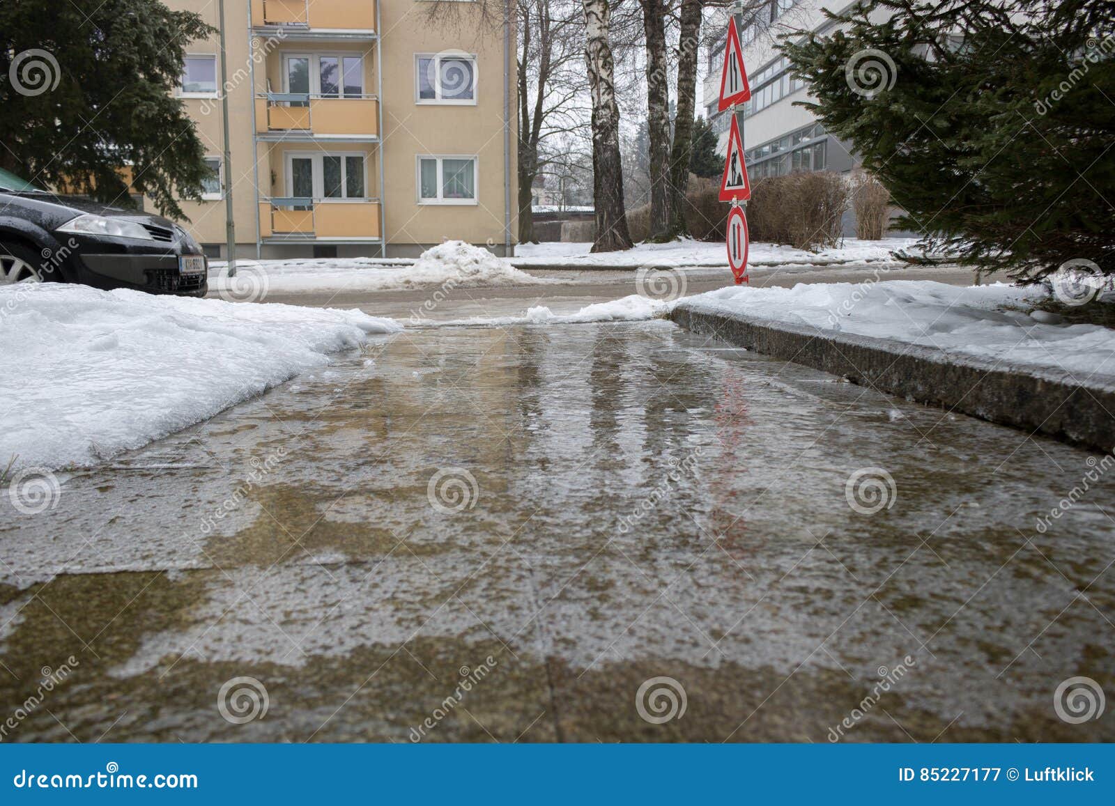 Dangerous Black Ice in a Footpath, Frozen Street. Editorial Photography ...