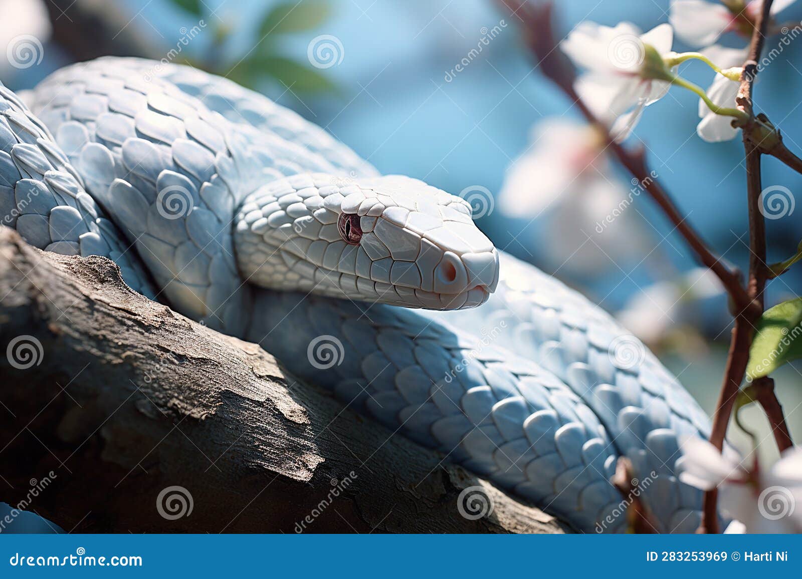 Dangerous Bluish White Snake on Tree Branch in Forest Jungle on Bright ...