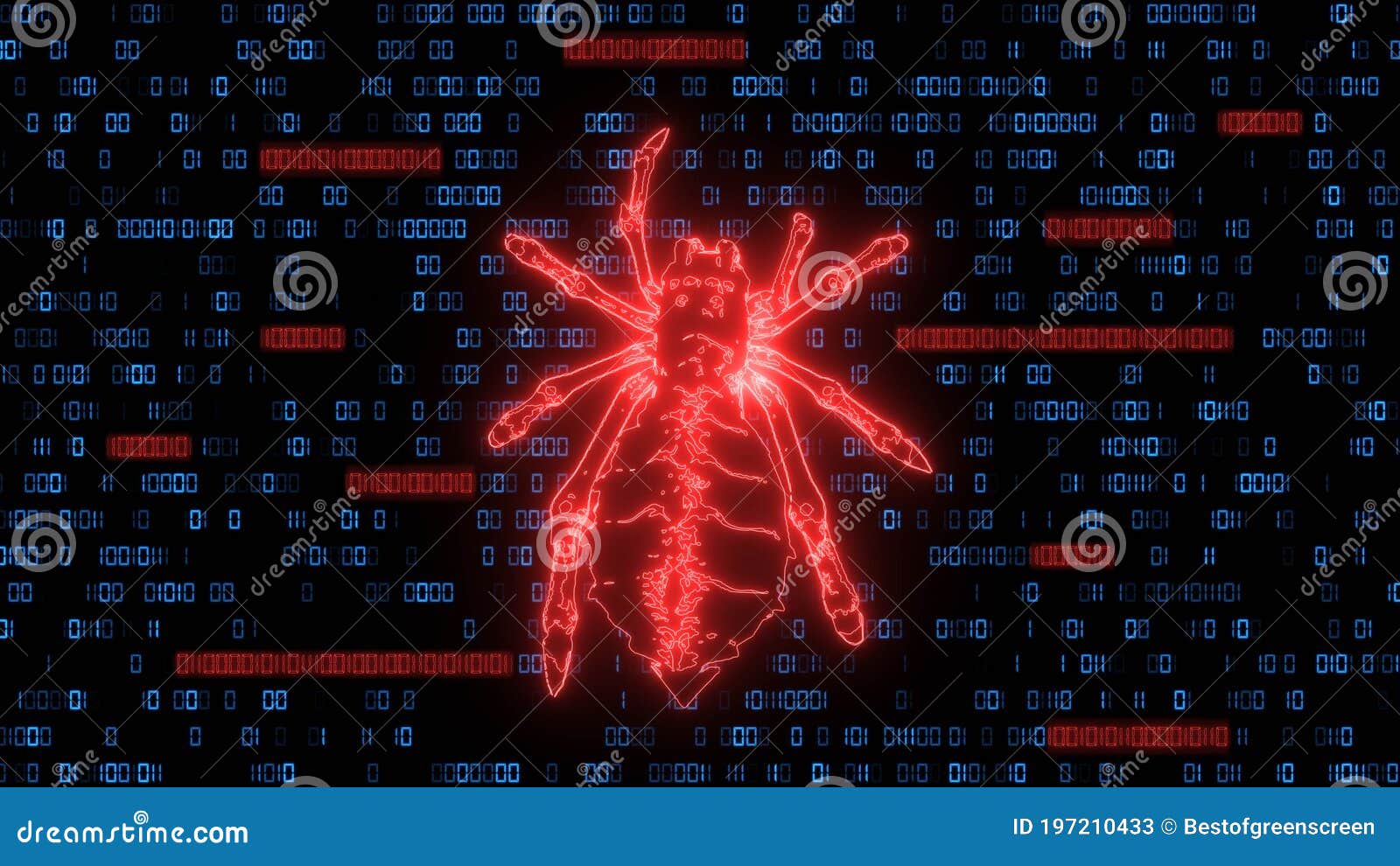 Dangerous Bright Blue Low Poly Spider Over Binary Code Background ...