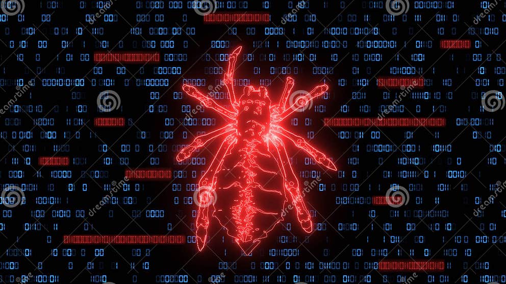 Dangerous Bright Red Low Poly Spider Over Binary Code Background ...