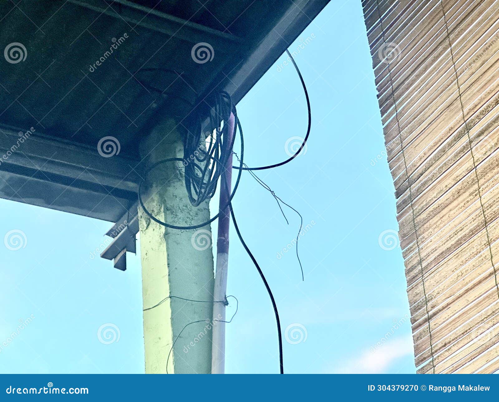 Dangerous Cable at the Ceiling of a House Stock Photo - Image of metal ...