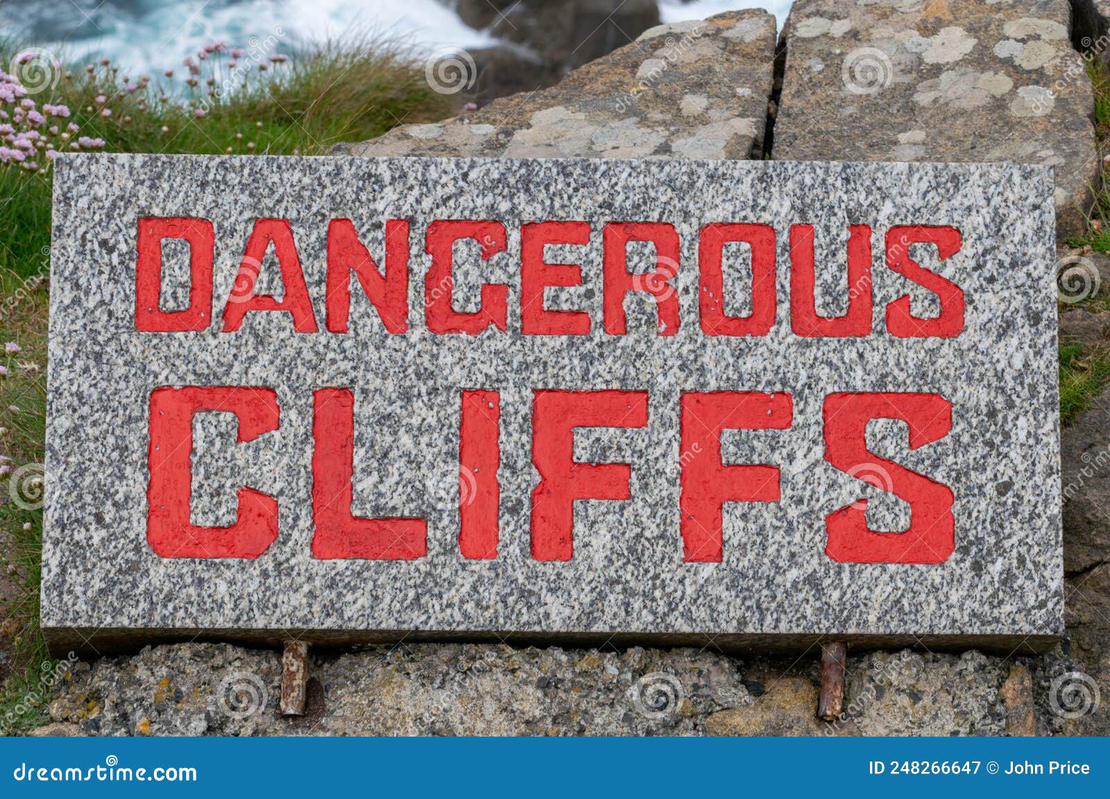`Dangerous Cliffs` Sign At Collywell Bay, Northumberland Royalty-Free ...