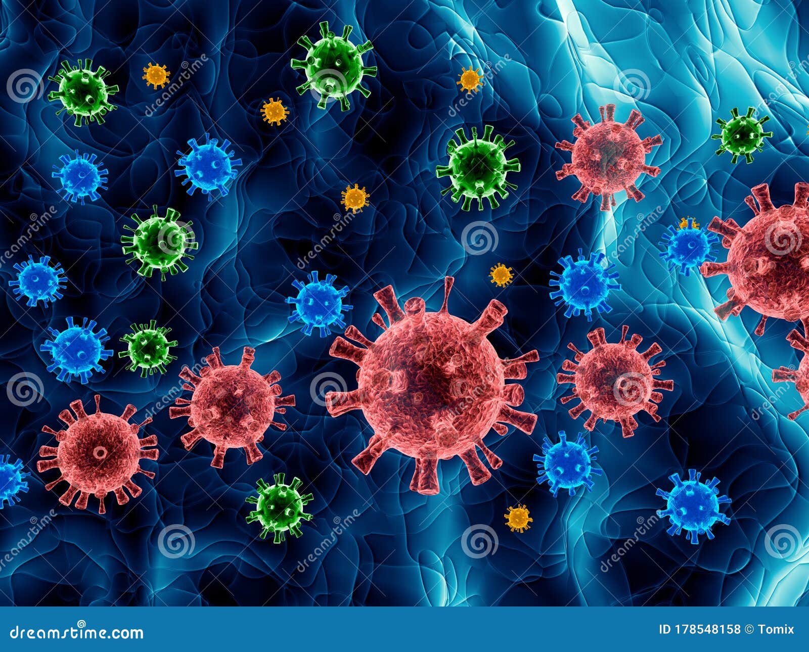 Coronaviruses of Different Colors - 3d Rendering Stock Illustration ...