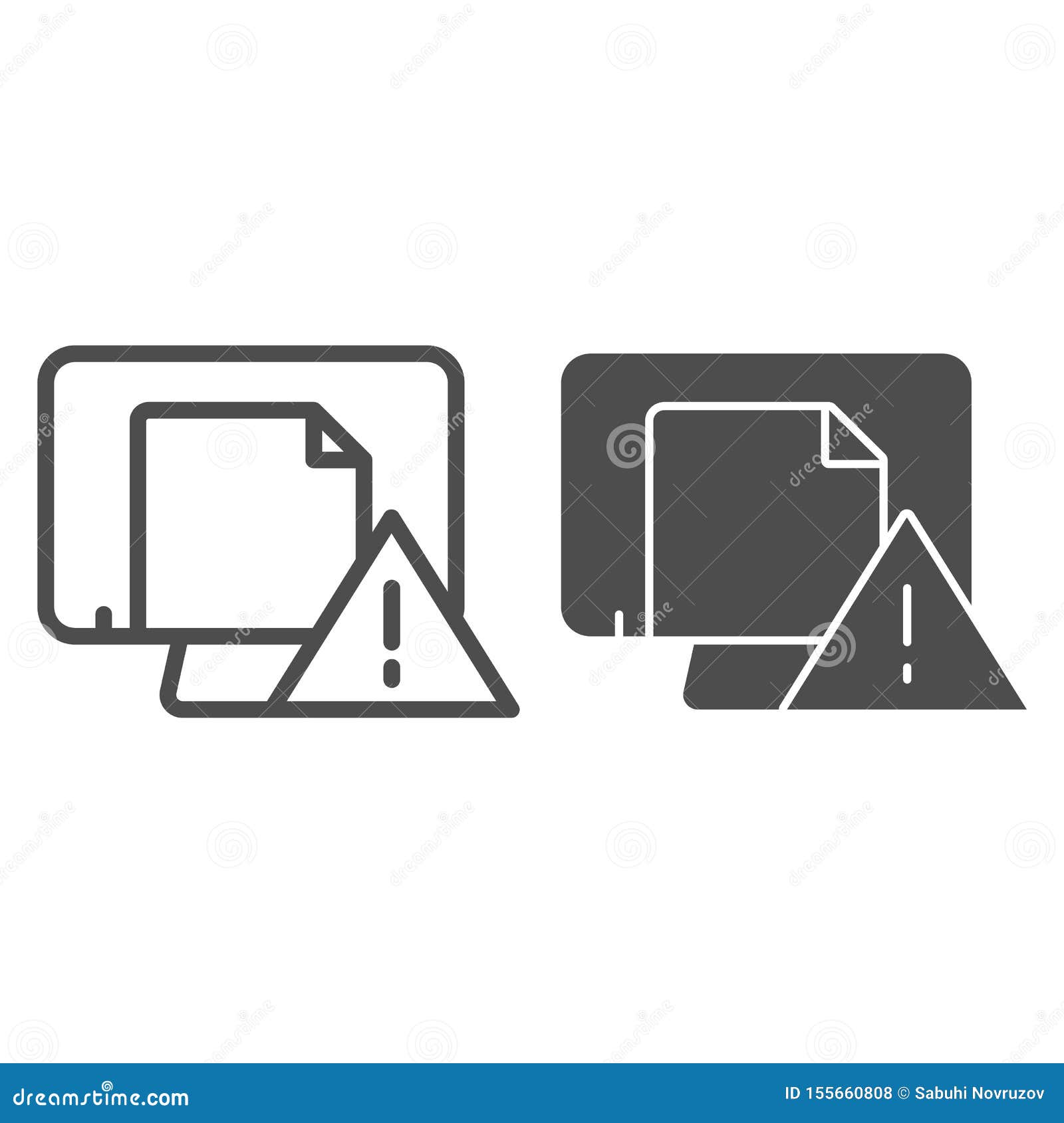 Dangerous Document on Computer Line and Glyph Icon. Document Icon with ...