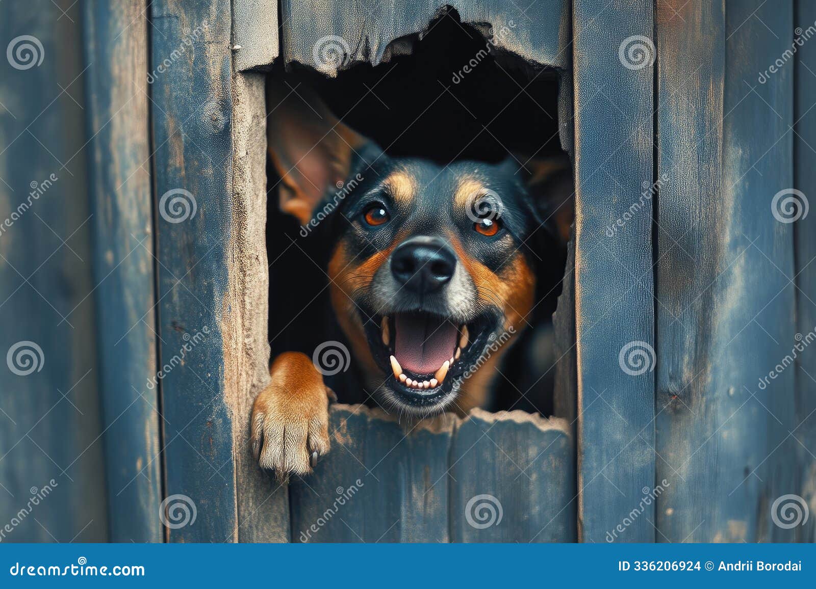 Dangerous Dog S Face Peering through Fence. Stock Illustration ...