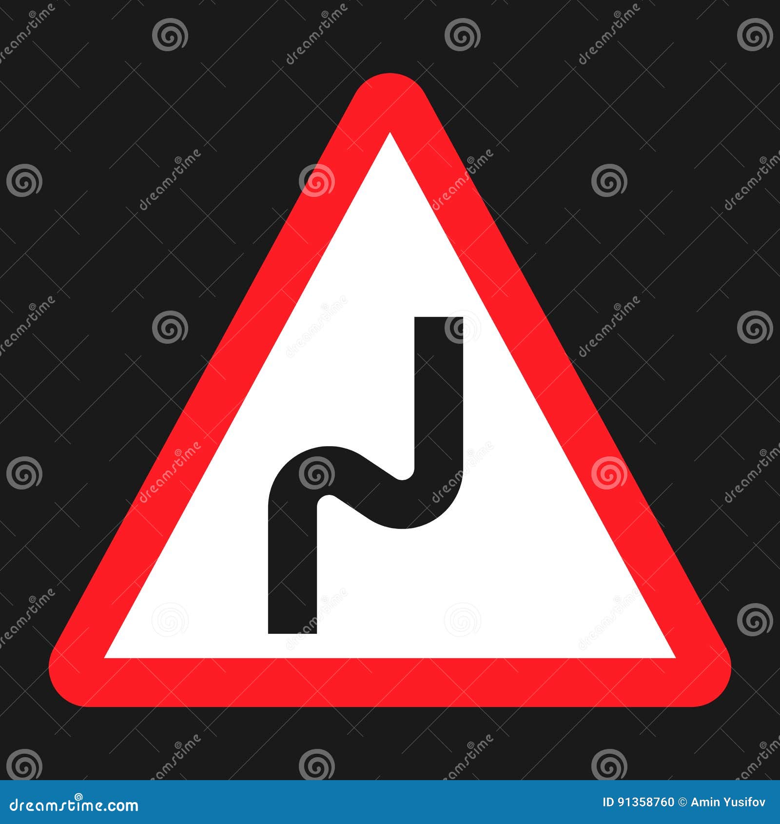 A Double-bend Right Then Left Icon Drawn In Black And White. Stock ...
