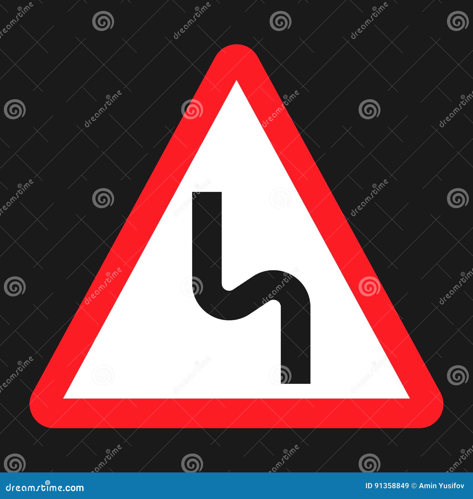 A Double-bend Right Then Left Icon Drawn In Black And White. Stock ...