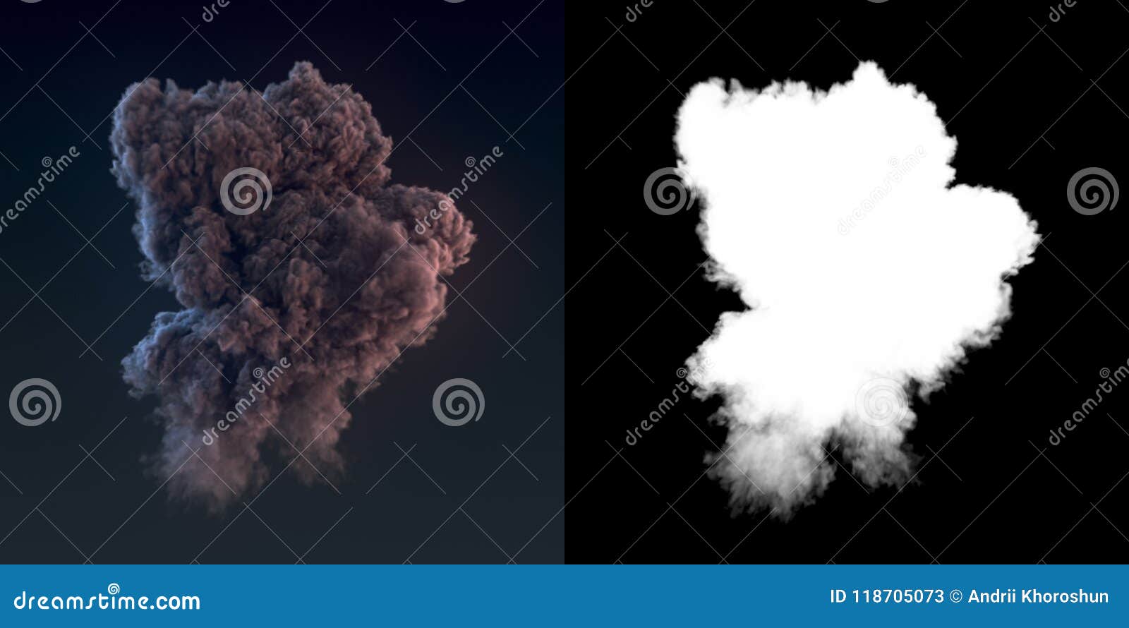 Dangerous Cloud of Dark Smoke after an Explosion with Alpha Channel. 3d ...