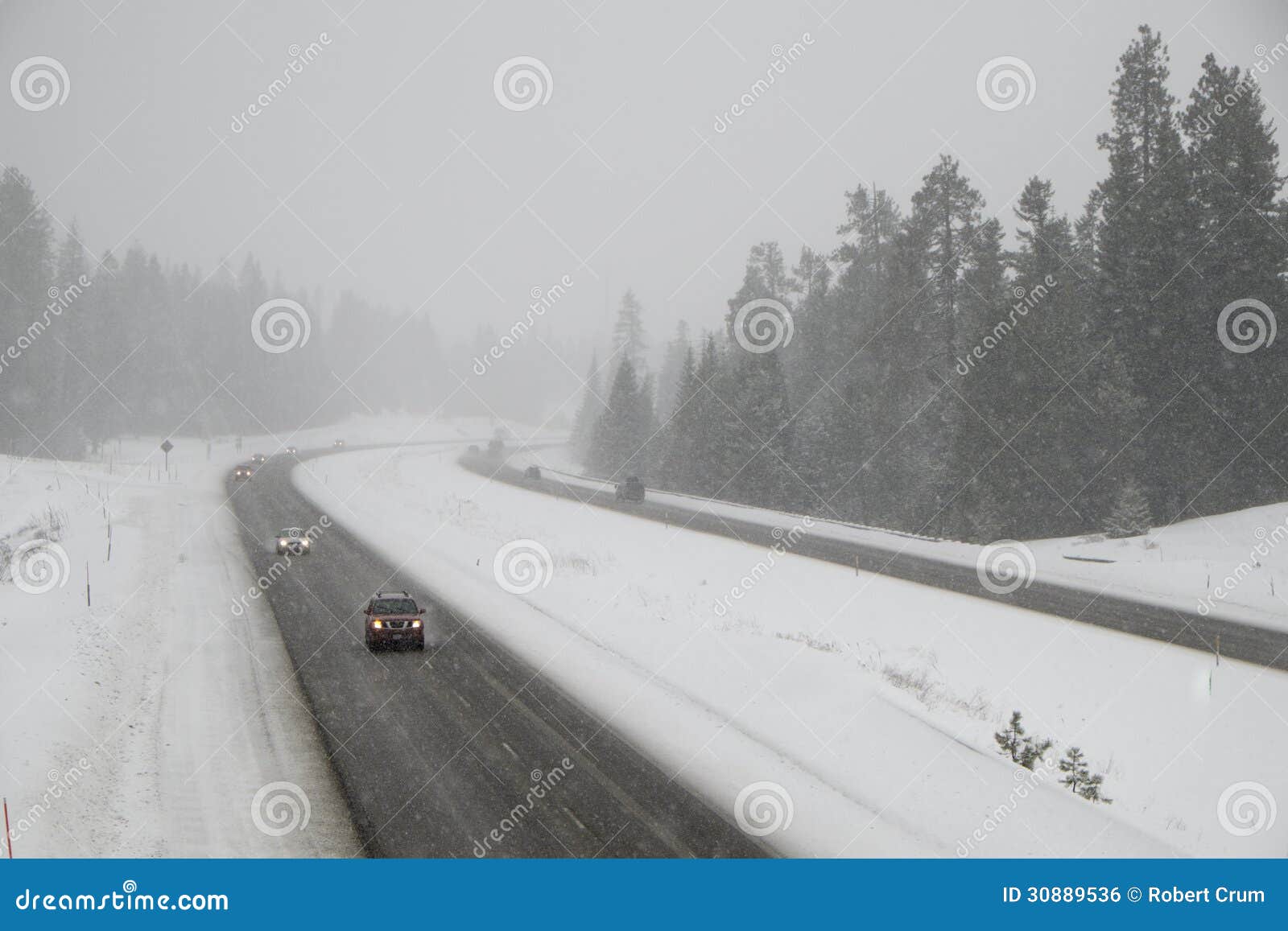 Dangerous Driving, Snow-covered Interstate Highway Stock Photo - Image ...