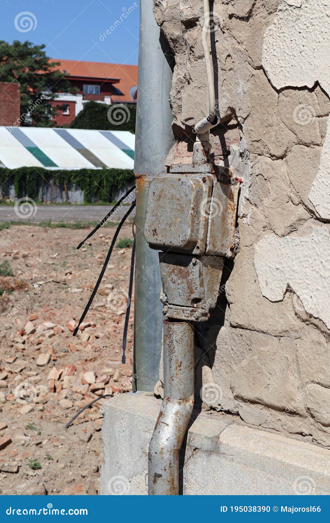 Dangerous Electricity Cables on the Wall of a Ruined Building Stock ...