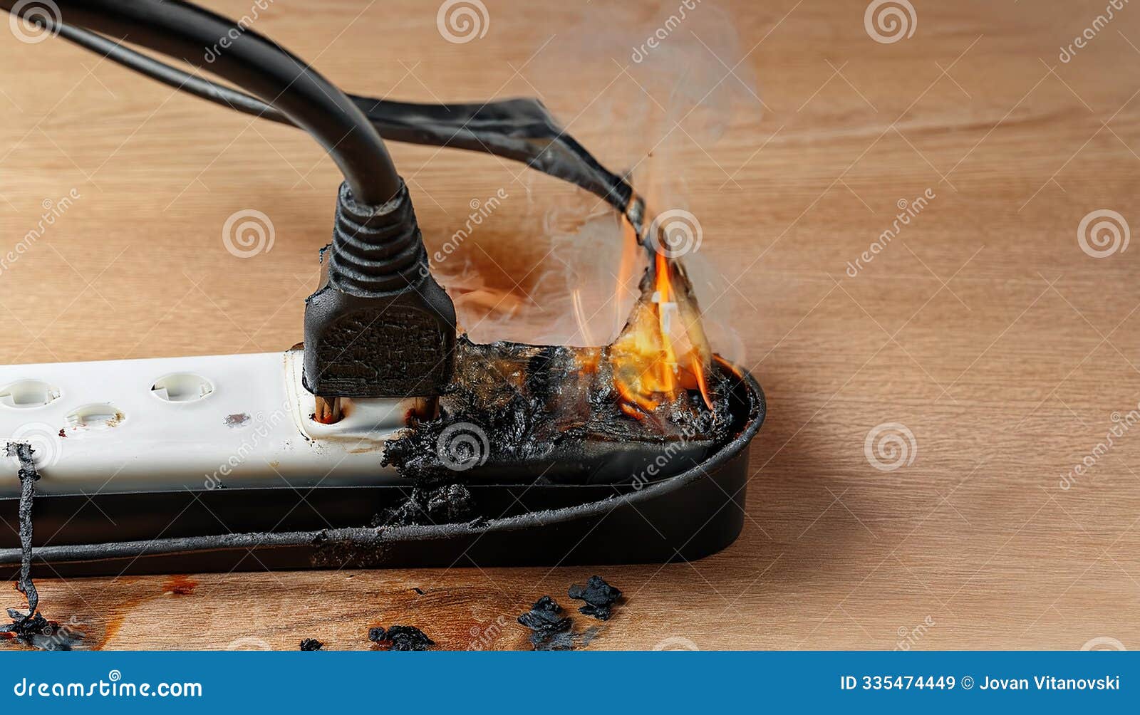 Electrical Surge Protector Fire Hazard with Burning Extension Cord ...