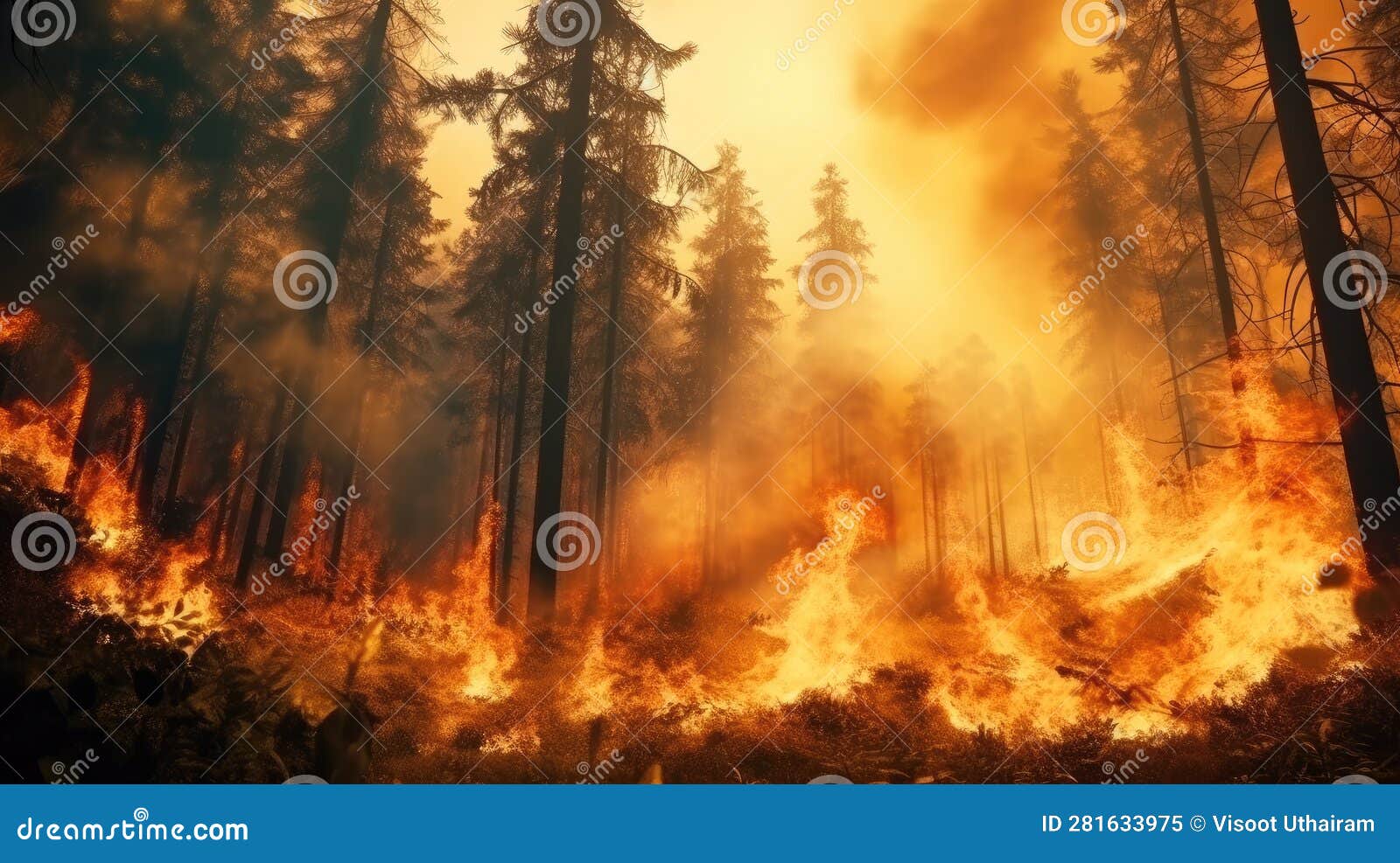 Dangerous Flames in the Forest, Forest Wildfire Detail on Summer Stock ...