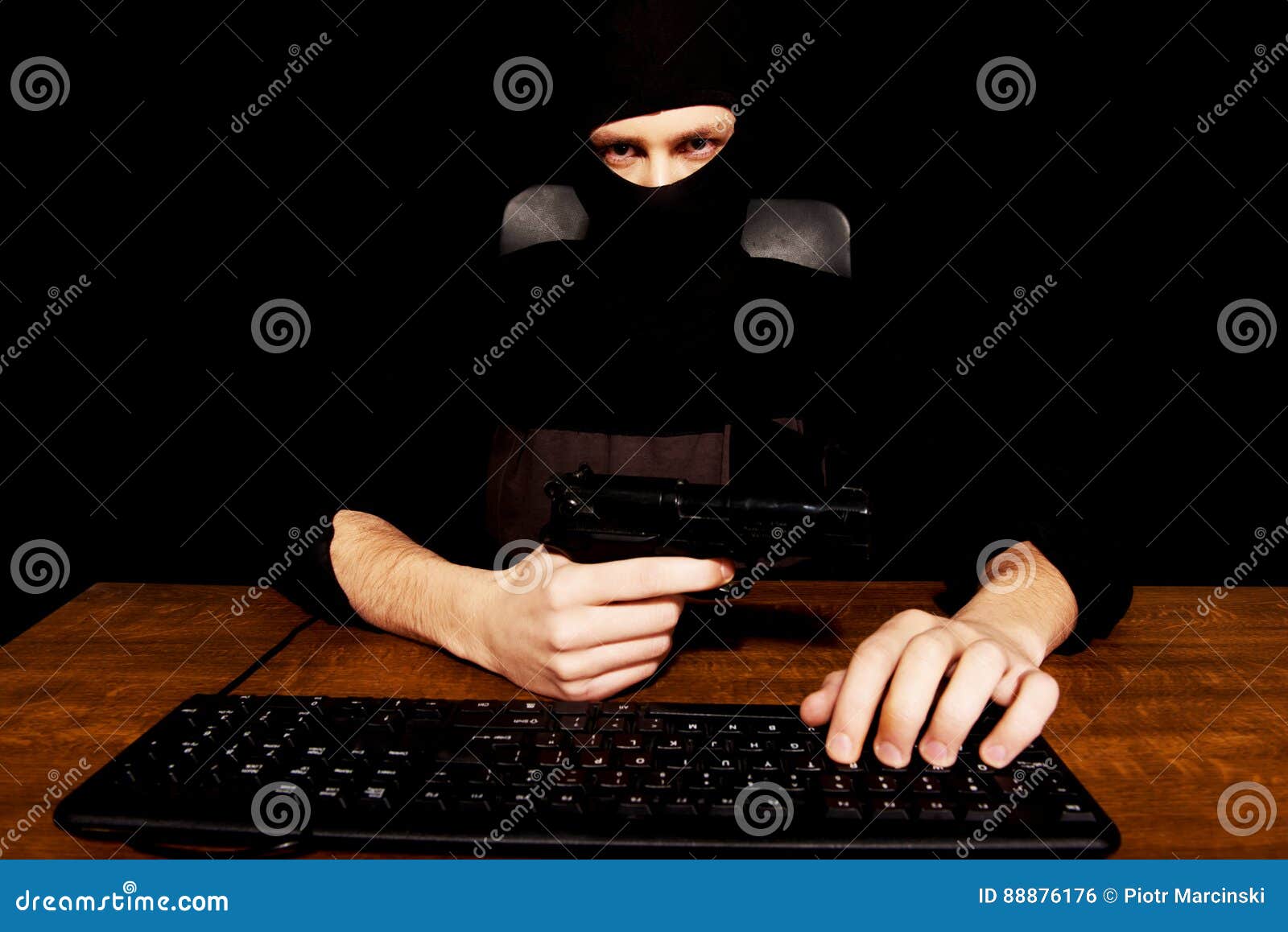 Dangerous Hacker in Balaclava Holding Gun Stock Photo - Image of mask ...