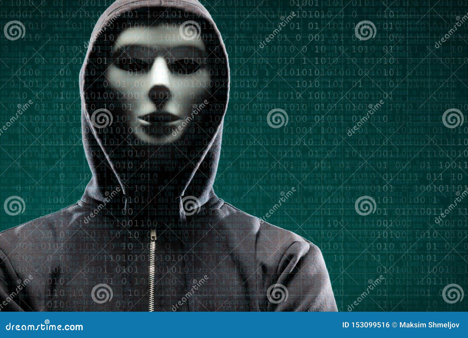 Dangerous Hacker Over Abstract Digital Background with Binary Code ...