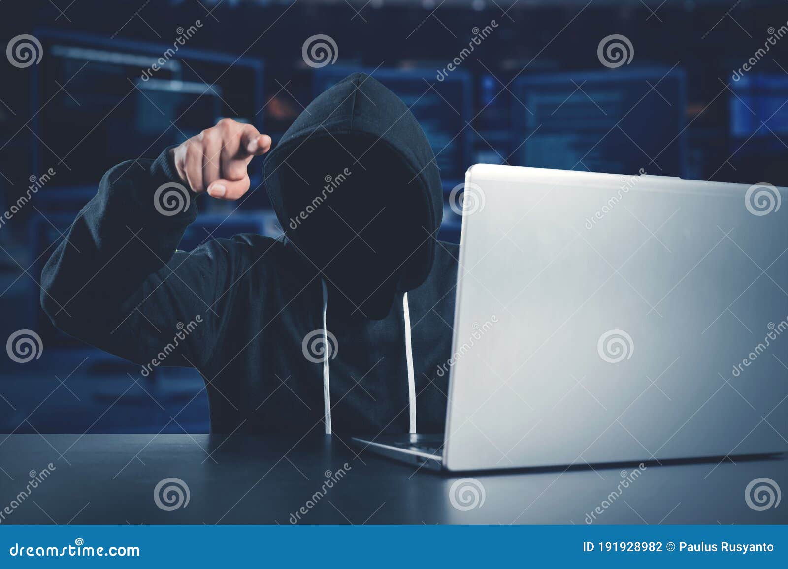 Dangerous Hacker Threatening by Pointing at Camera Stock Photo - Image ...