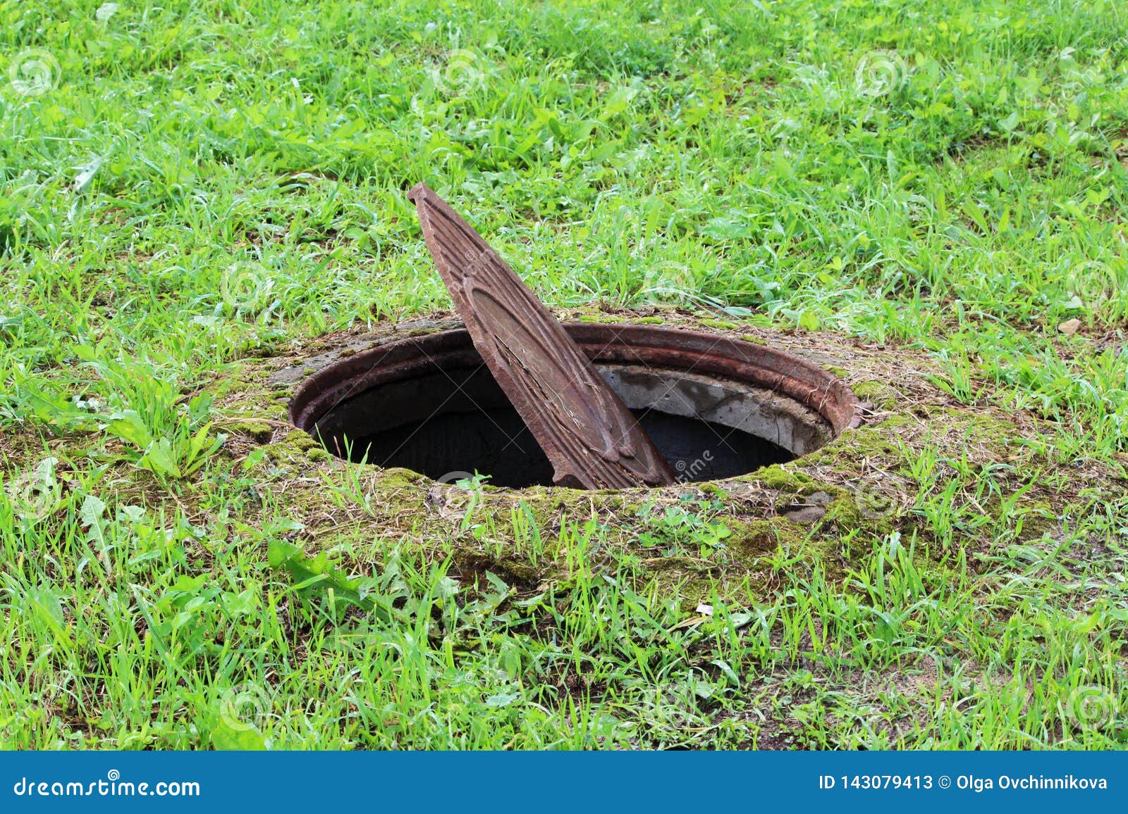 Dangerous Half Open Broken Rusty Hatch Sewer Manhole, Standing On The ...