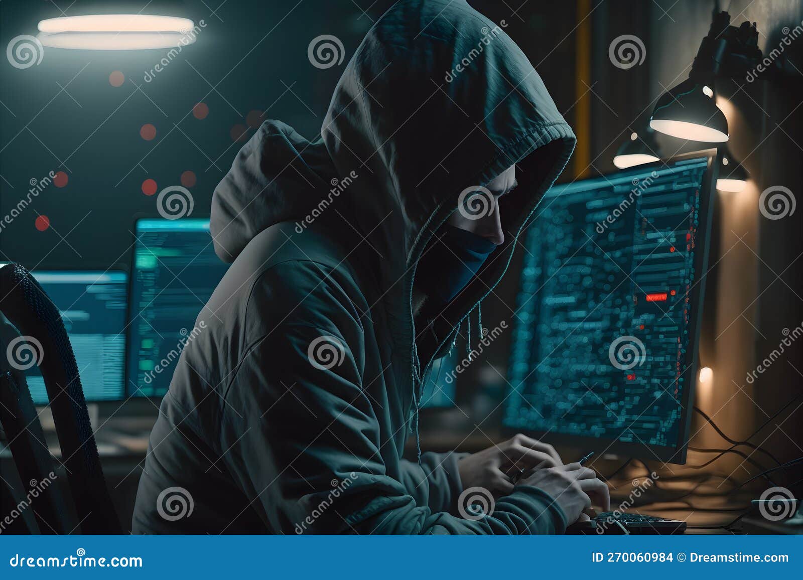 Dangerous Hooded Hacker Breaks In Dark Atmosphere Cartoon Vector ...