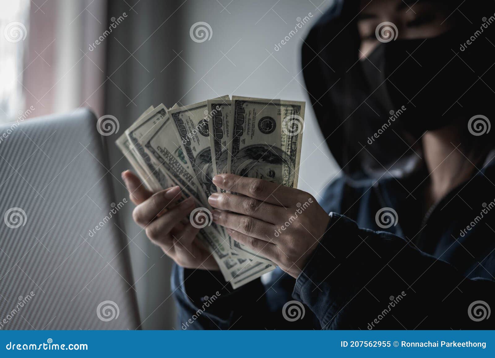 Dangerous Hooded Hacker Held the Money Stock Image - Image of crime ...