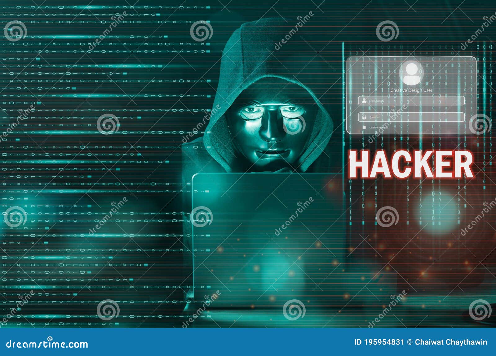 Dangerous Hooded Hacker Man Using Laptop with Binary Code Digital ... Dangerous Hooded Hacker Man Using Laptop with Binary Code Digital ...