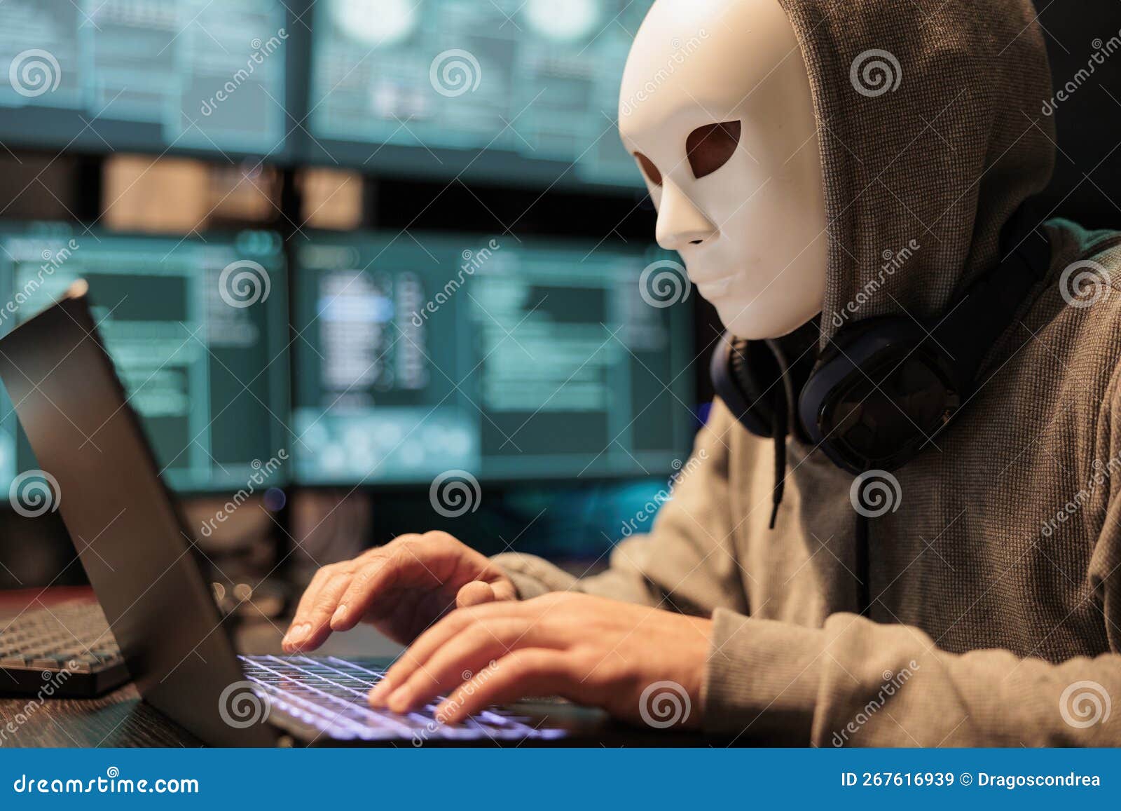 Dangerous Impostor with Masked Identity Hacking Server Stock Image ...