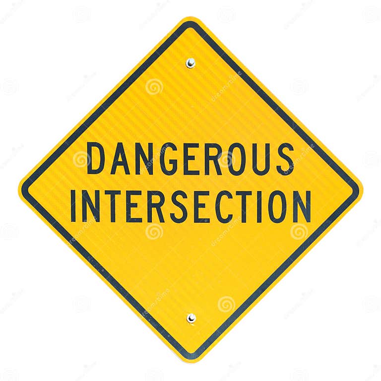 Dangerous Intersection Sign Stock Photo - Image of isolated ...