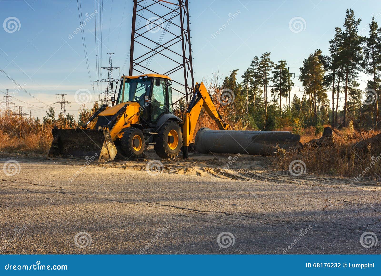 Dangerous Job Digger Under High-voltage Power Line Stock Photo - Image ...