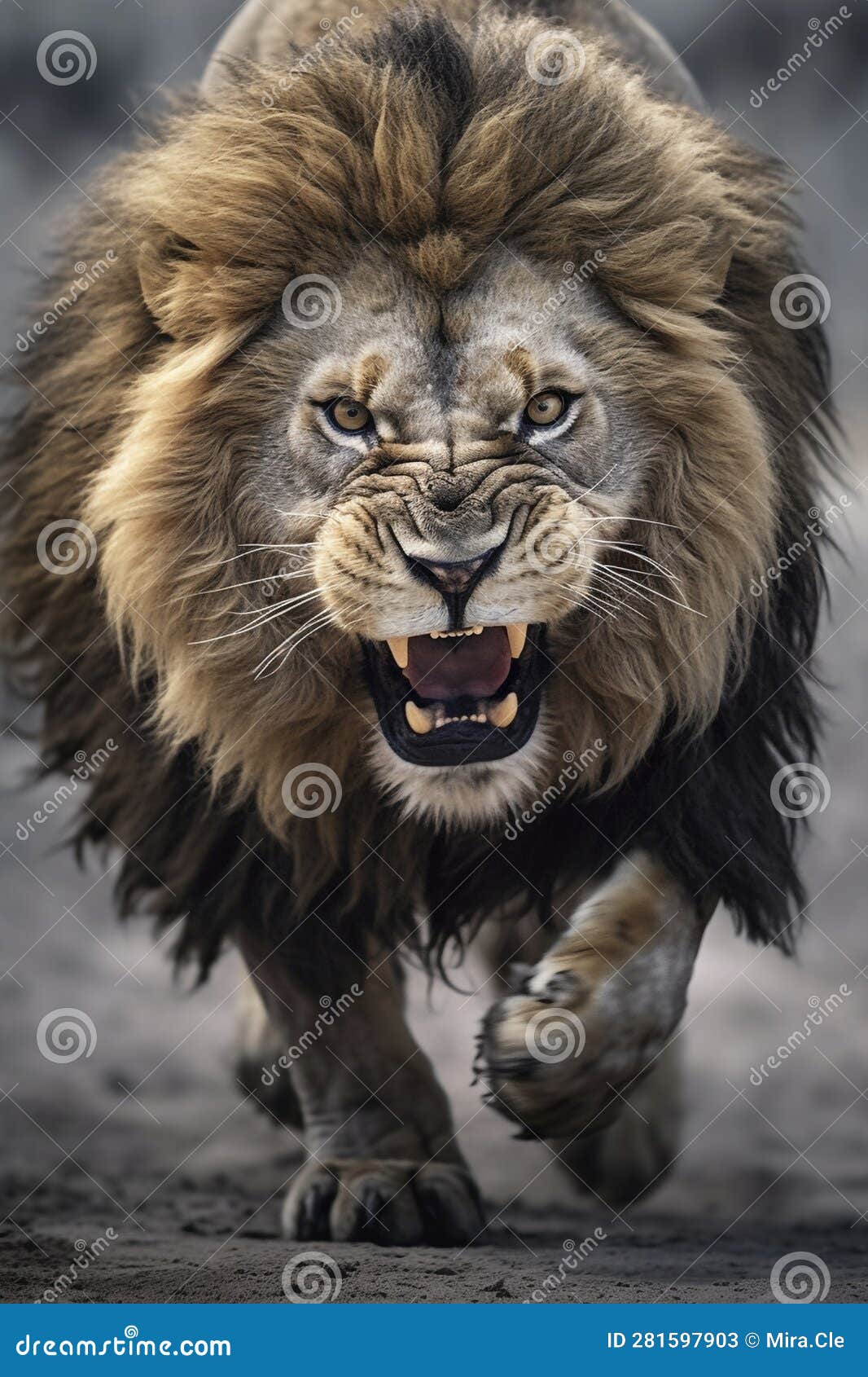 Dangerous Lion Male Moving Toward Camera, Created with Generative AI ...