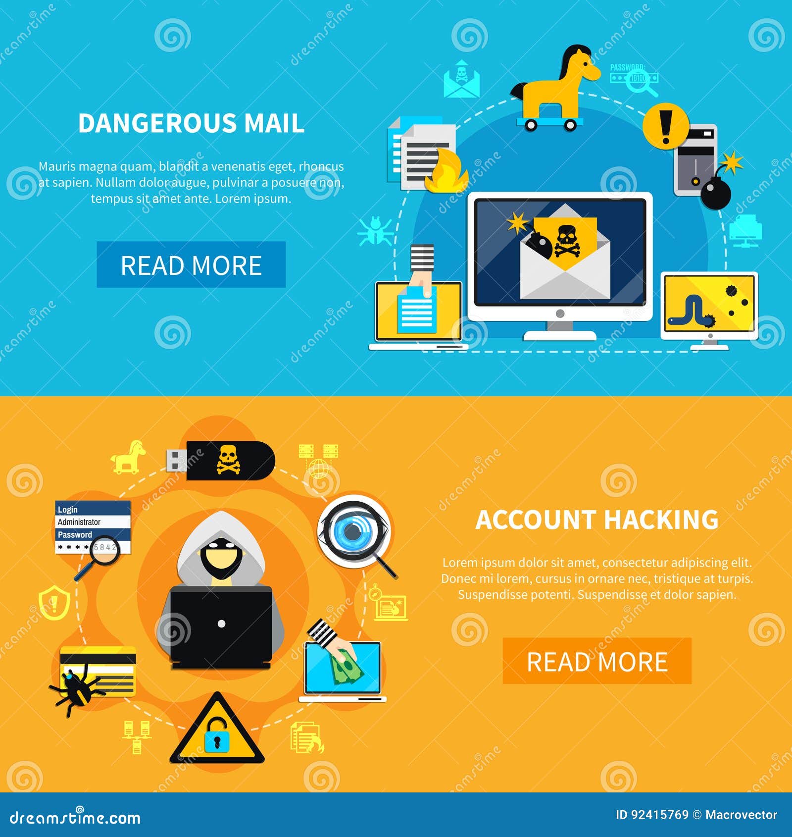 Dangerous Mail and Account Hacking Flat Banners Stock Vector ...