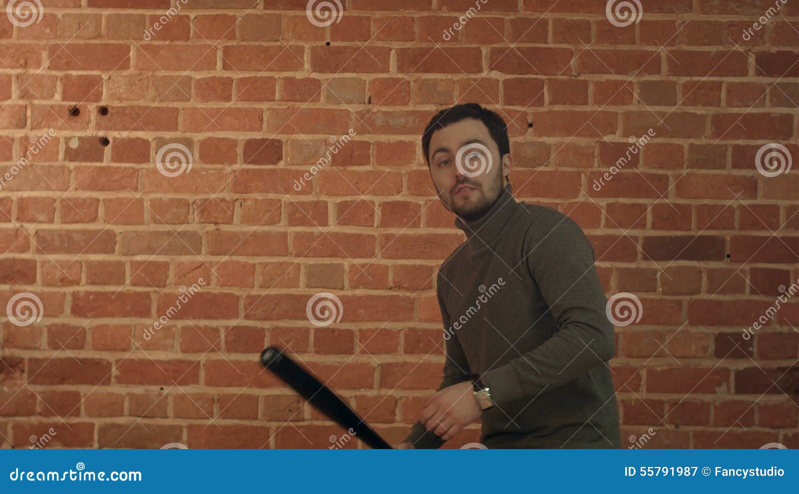 Dangerous Man with Baseball Bat Ready for Fight Stock Video - Video of ...