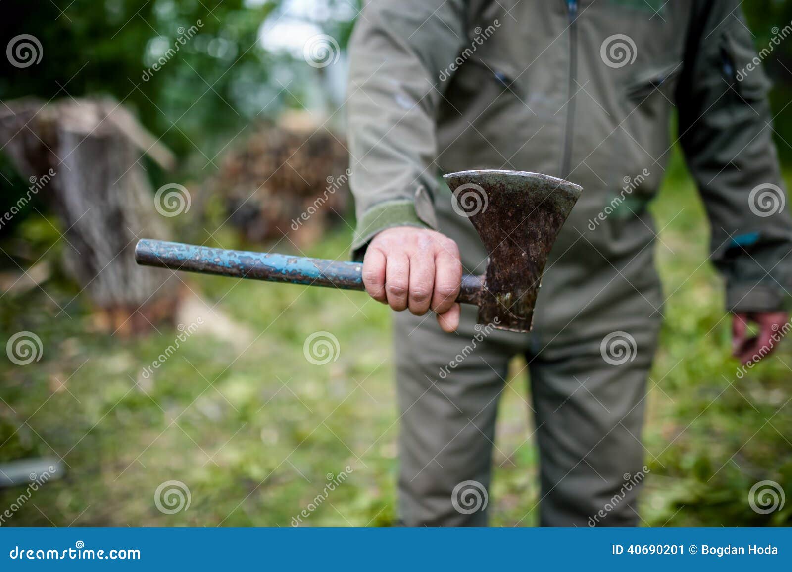 Dangerous Man Holding an Custom Made Steel, Sharp Axe Stock Image ...