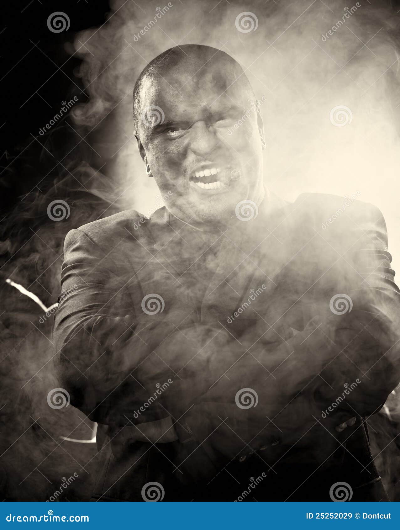 Dangerous Man with Scary Face Smoking Cigar. Stock Image - Image of ...