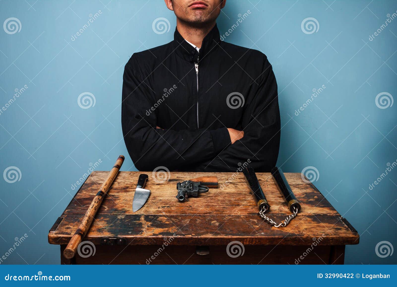 Dangerous Man with Various Weapons Stock Photo - Image of nunchucks ...