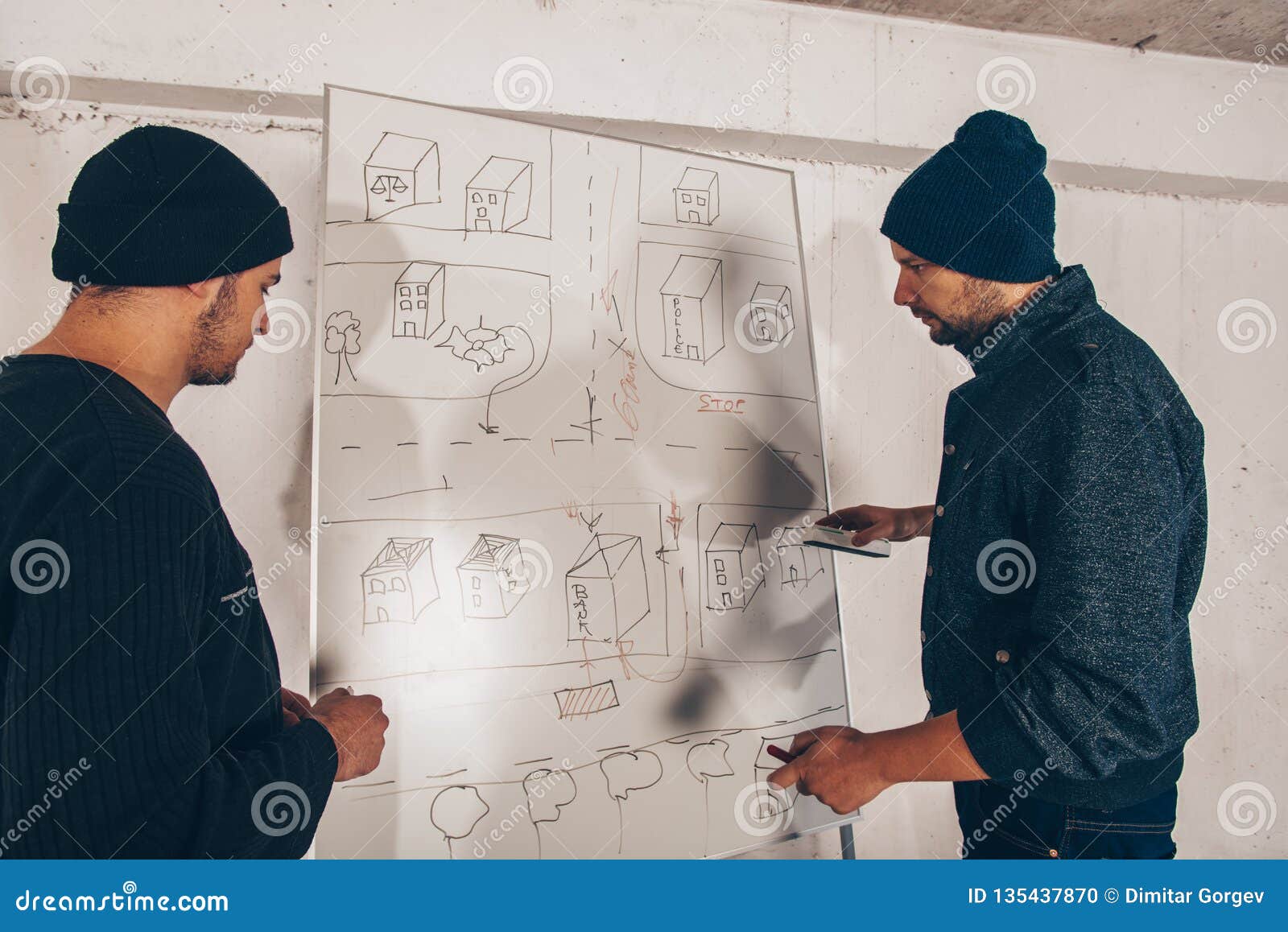 Robbers Writing on the Board Stock Photo - Image of crime, male: 135437870