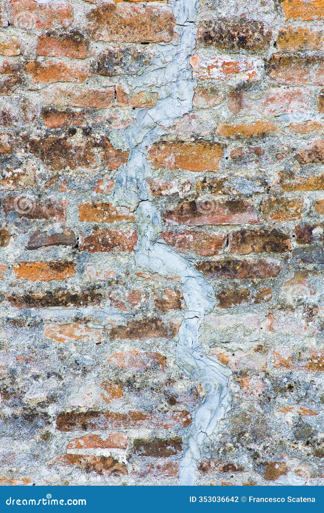 DANGEROUS OLD BRICK WALL with DEEP CRACK COVERED with CEMENT GROUTING ...