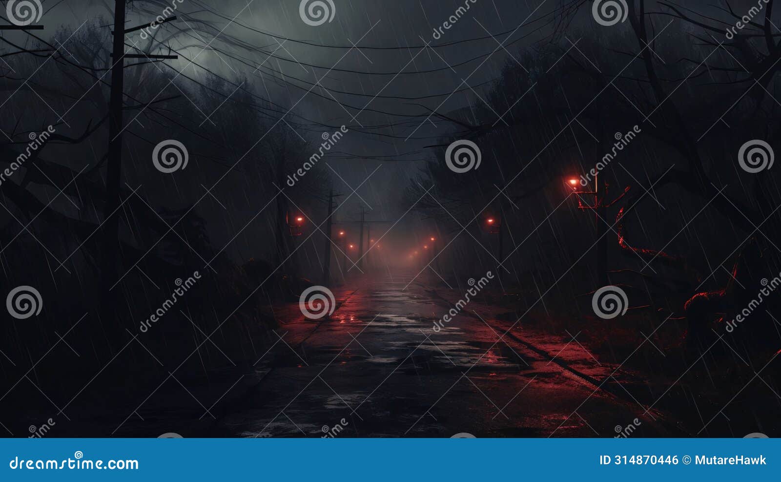 Dangerous Path through the Forest at Night. 3D Rendering Stock Vector ...