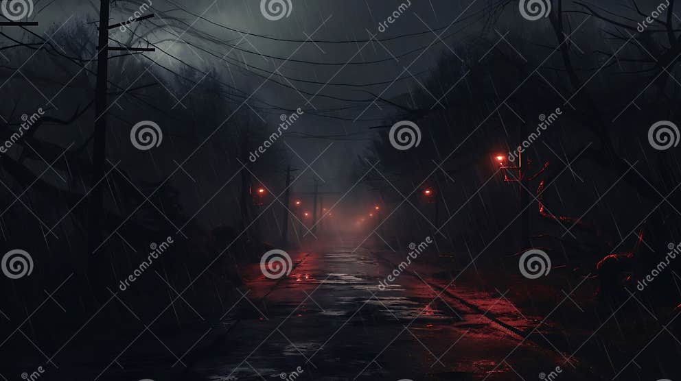 Dangerous Path through the Forest at Night. 3D Rendering Stock Vector ...