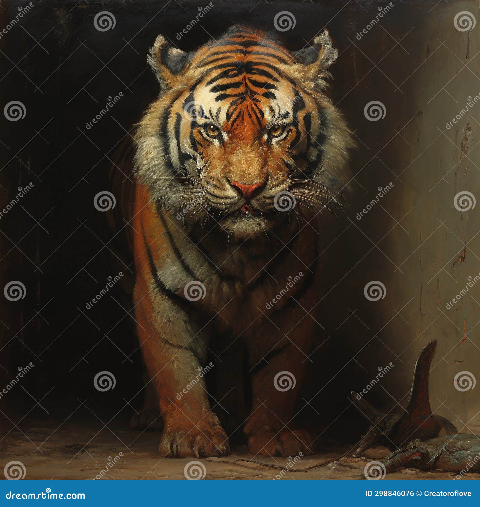 Realistic Tiger In The Jungle Portrait: Majestic Wildlife Art. Stock ...