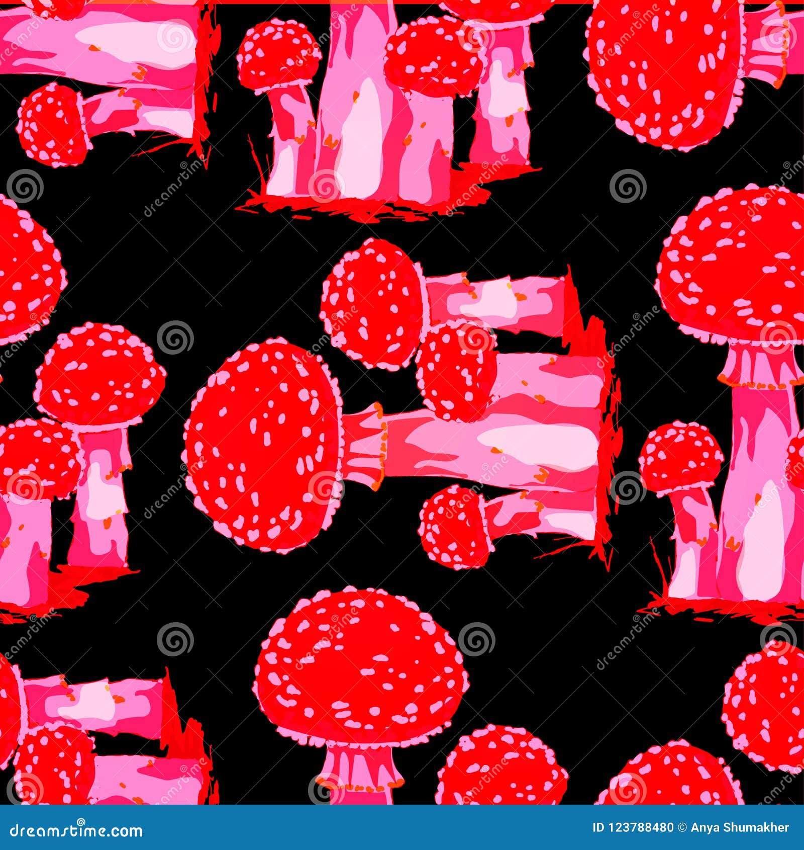 Dangerous Red Mushrooms Fly Agaric On A Black Background Vector