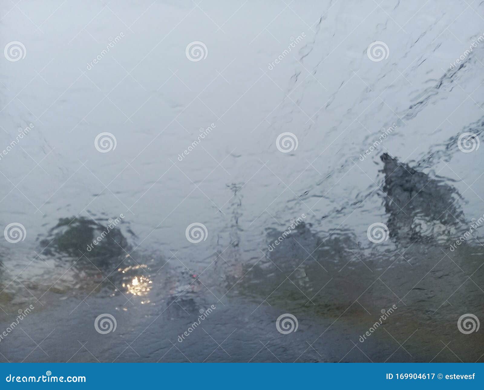 Dangerous Road Conditions with Heavy Rain and Low Visibility Inside a ...