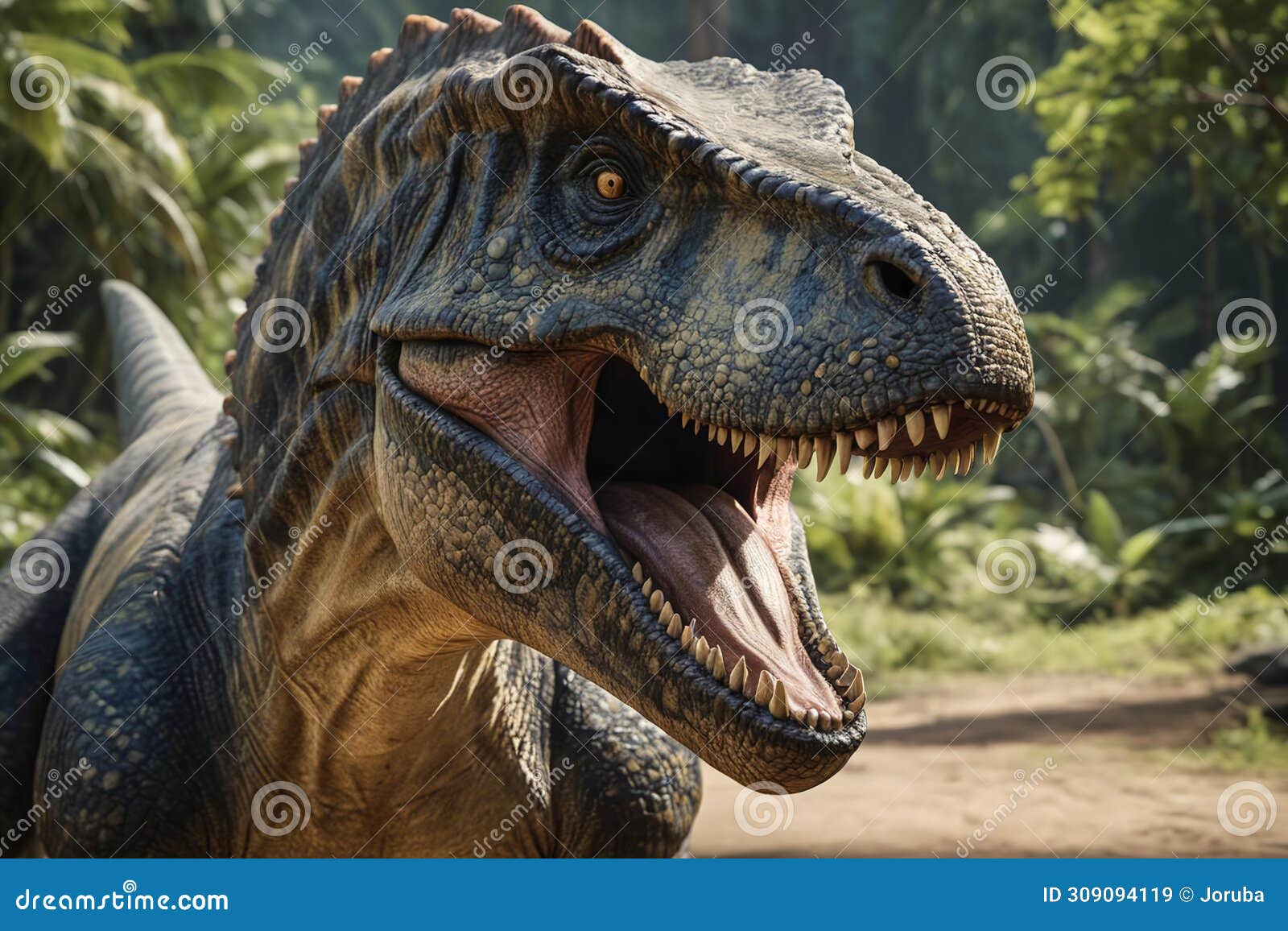 Dangerous Roaring Dinosaur in Prehistoric Age Stock Illustration ...