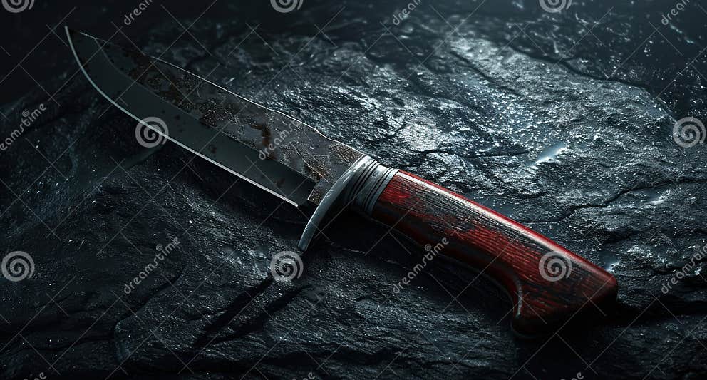 Dangerous Sharp Knife on Dark Wet Surface Stock Illustration ...