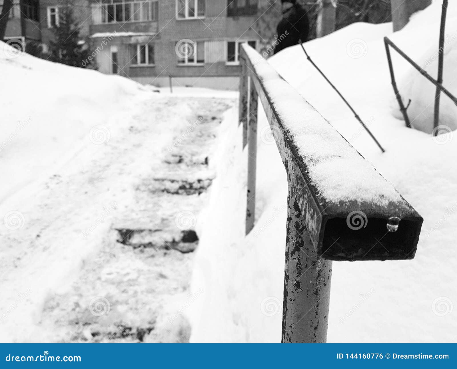 Dangerous Slippery Stairs and Old Handrail in Winter Stock Photo ...
