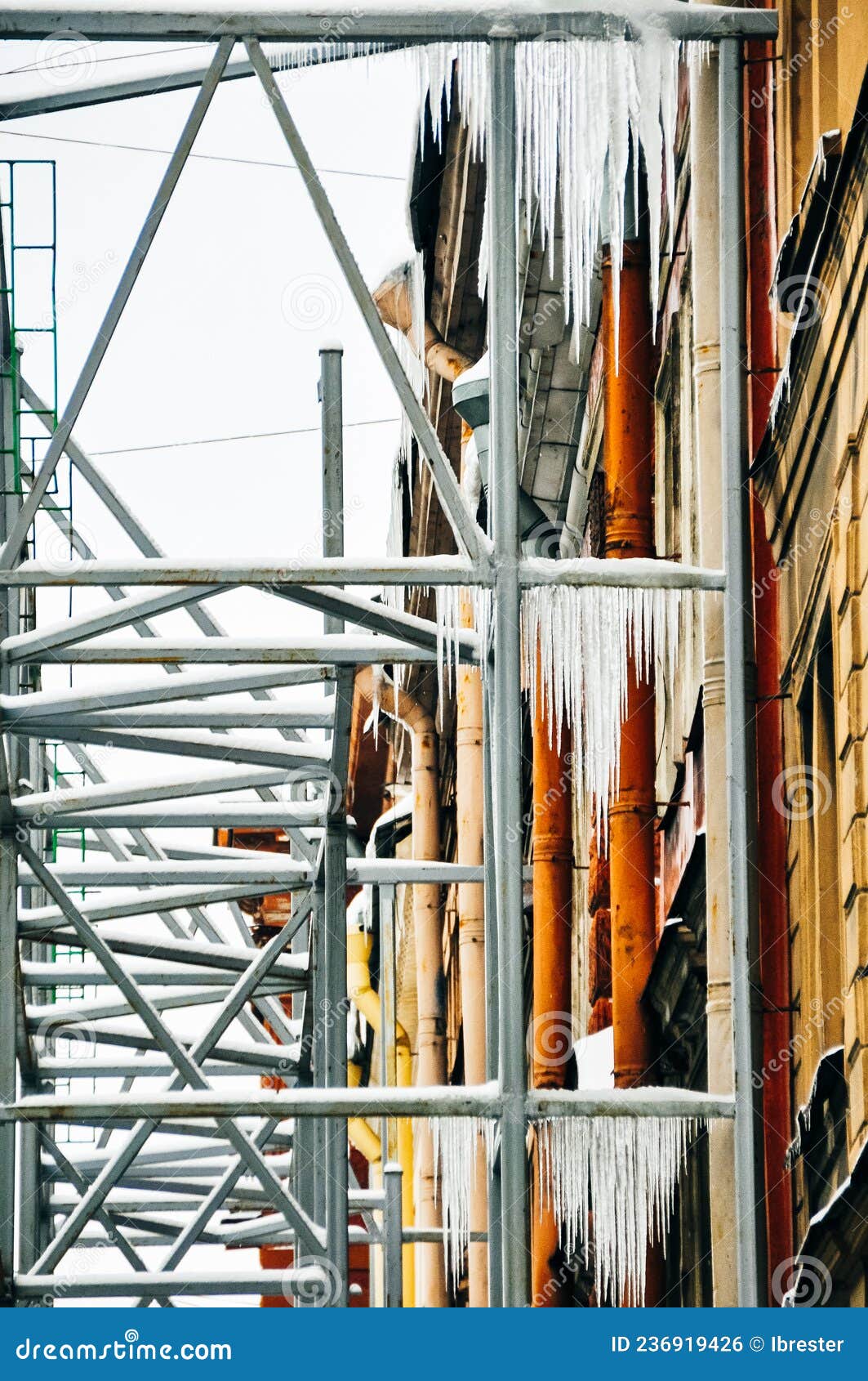Dangerous Step Vertical Ladder Covered with Icicles Stock Photo - Image ...