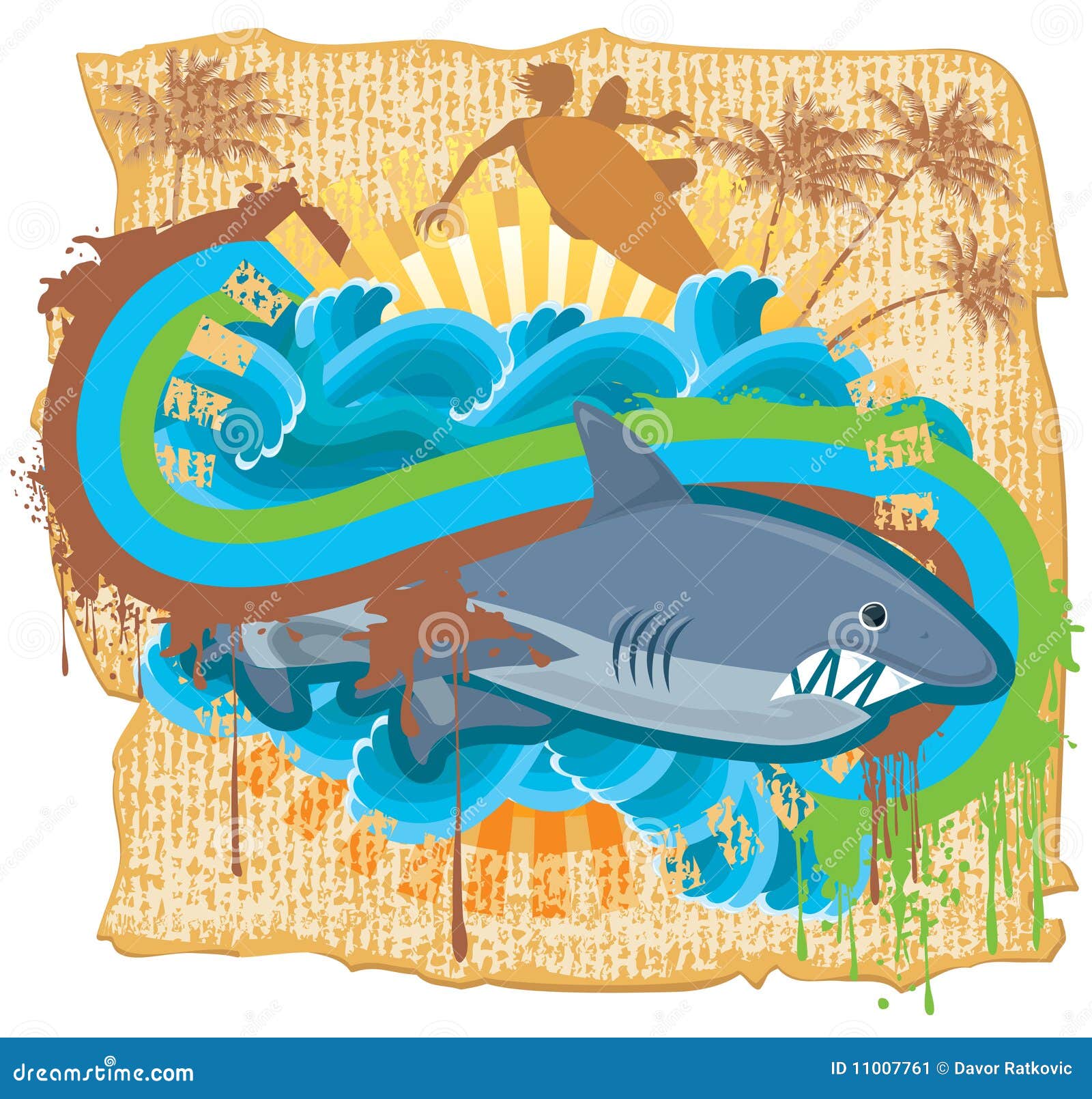 Dangerous surfing stock vector. Illustration of grunge - 11007761